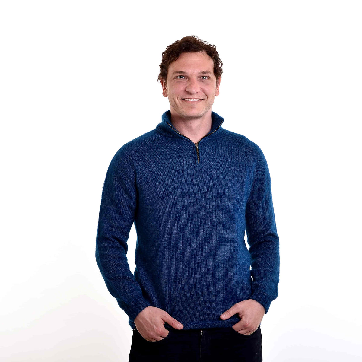 Pull zippé homme Noir taille S - Mohair du Larzac